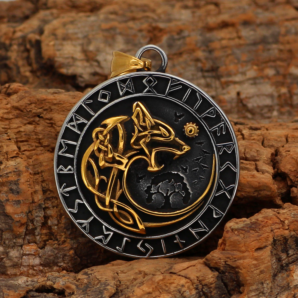 Nordic Viking Necklace with Yggdrasil and Wolf and Runes - Vikings Roar