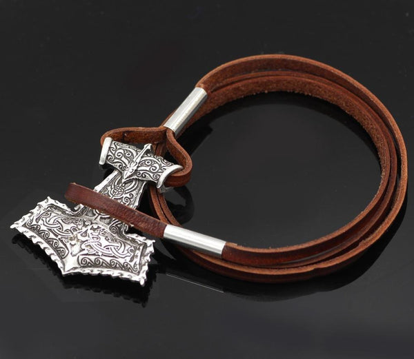 Leather Mjolnir Bracelet - Vikings Roar