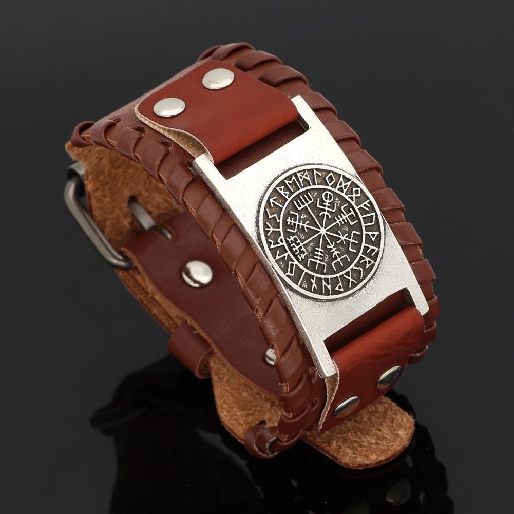 Leather Vegvisir Bracelet - Vikings Roar