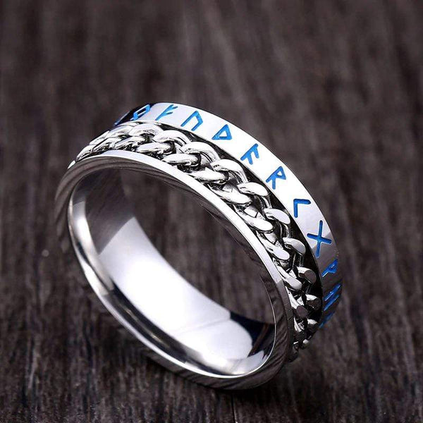Luminous Rotatable Chain And Rune Ring - Vikings Roar