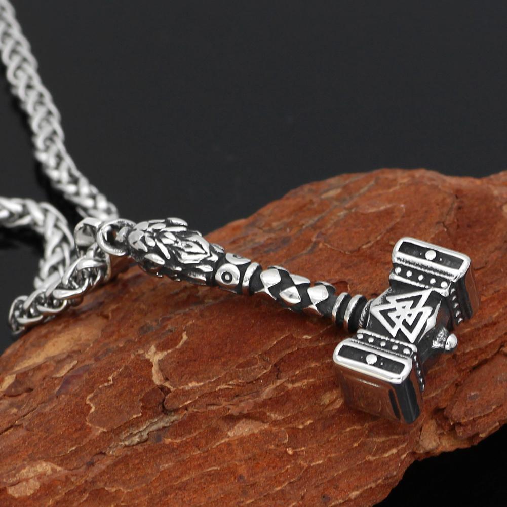 Mjolnir Necklace With Valknut Symbol - Vikings Roar