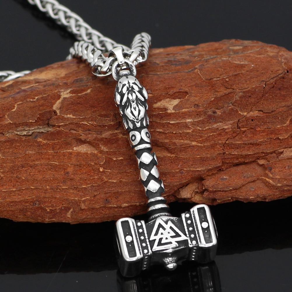 Mjolnir Necklace With Valknut Symbol - Vikings Roar