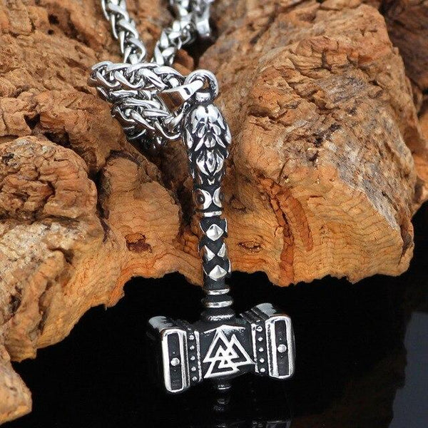 Mjolnir Necklace With Valknut Symbol - Vikings Roar